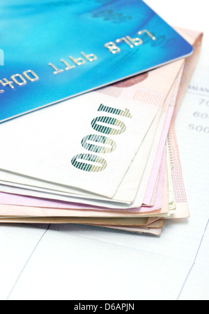 Credit card, Thai bank notes with bankbook Stock Photo - Alamy