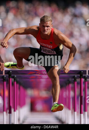 Pascal Behrenbruch of Germany competes in the 110 Meter Hurdles ...