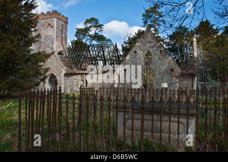 Church ruined by fire St Wandregesilius Bixley Norfolk Stock Photo - Alamy
