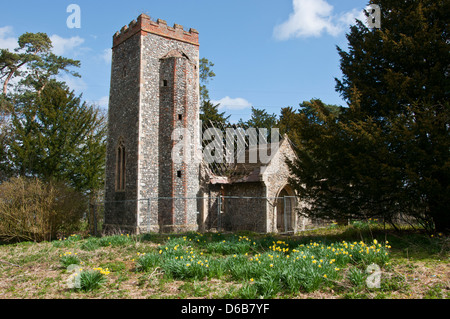 Church ruined by fire St Wandregesilius Bixley Norfolk Stock Photo - Alamy