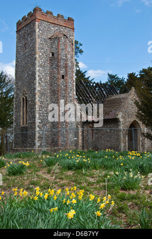 Church ruined by fire St Wandregesilius Bixley Norfolk Stock Photo - Alamy