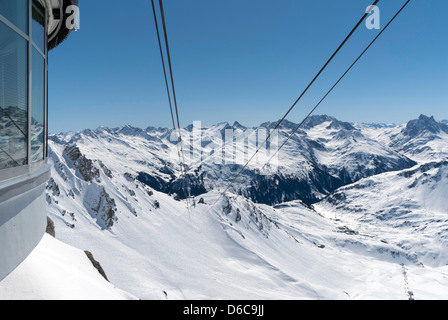 Valluga Bahn cable car in the ski resort of St Anton in the Arlberg ...