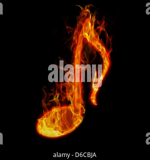 Fire treble clef. Flame musical note symbol on black background Stock ...