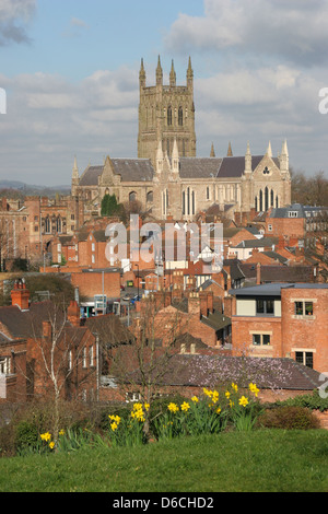 Worcester Cathedral from Fort Royal Park, Worcestershire, England, UK ...