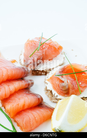 Norwegian Smoked Salmon Canapes with Cream Cheese Stock Photo - Alamy