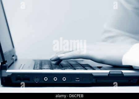 Female hands using a laptop in office. panoramic banner Stock Photo - Alamy
