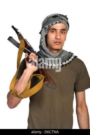 gunman with rifle isolated on white background Stock Photo - Alamy