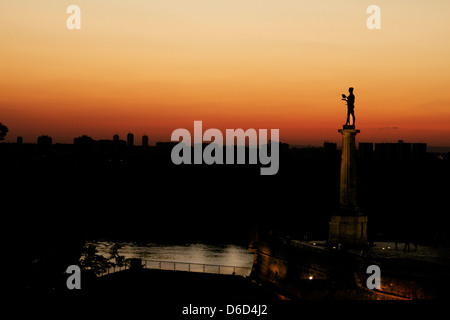 Sunset over the Belgrade city, capital of Serbia. View over new bridge ...