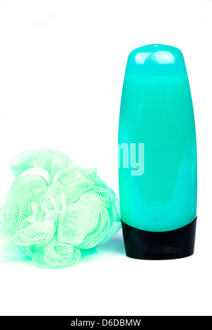 Blue shampoo or shower gel sample drop on white background. Blue gel ...