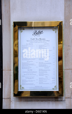 Betty's Cafe Tea Rooms Menu In St Helen's Square In The City Of York ...