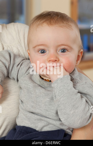Baby chewing on fingers, portrait Stock Photo - Alamy