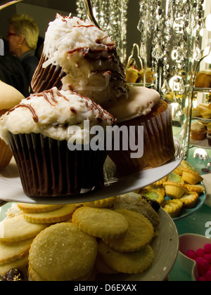 Cookies, cupcakes, candies, cake and party decoration. Birthday or ...