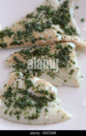 Turbot with a Butter and Herb Sauce Stock Photo - Alamy