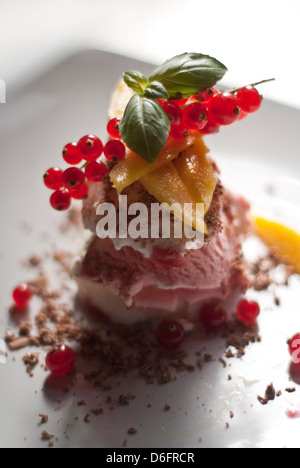 fresh strawberry and mango mousse dessert cake with blueberry Stock ...