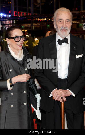 Actor Sir Christopher Lee with his wife Gitte after receiving a ...