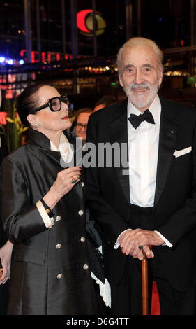 Actor Sir Christopher Lee with his wife Gitte after receiving a ...