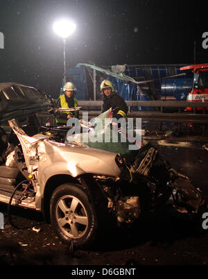 Truck and car wrecks are pictured on the autobahn A 57 near Dormagen ...