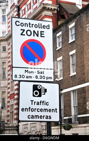 England, London, Controlled Zone Traffic Sign Stock Photo - Alamy