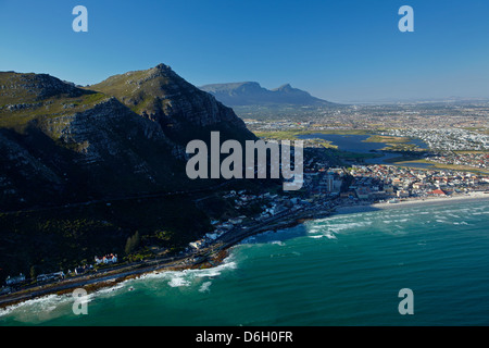 Aerial photo of Muizenberg Beach with Table Mountain in the background ...