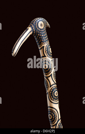 Walking stick decorated with pyrography and inks by Australian artist ...