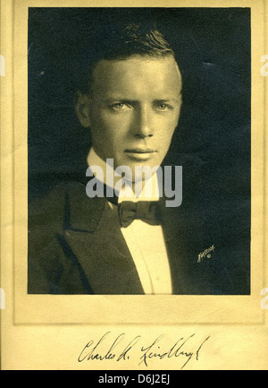 This photograph features Charles Lindbergh, the famous American aviator ...