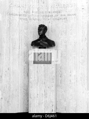 The bust of Charles Lindbergh, created by sculptor Fjelde, commemorates ...