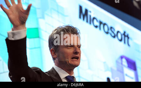 Ralph Haupter, CEO of Microsoft Germany, speaks at information technology fair CEBIT in Hanover ...