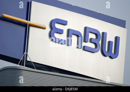 The company's logo is pictured at the headquarters of EnBW in Karlsruhe ...