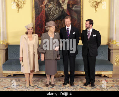 Hereditary Grand Duke of Luxembourg and Hereditary Grand Duchess Stéphanie leaving the Cathedral ...