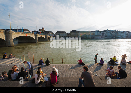 Switzerland Basel city Rhine river bath Dreirosenbrücke bathing Stock ...