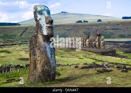 Moais statues, ahu Tongariki, easter island Stock Photo - Alamy