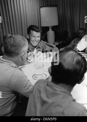 This image shows astronaut Wally Schirra with the Sigma 7 spacecraft ...