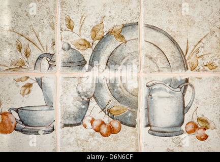 Square wall tiles on kitchen wall. Background. Close up image Stock ...