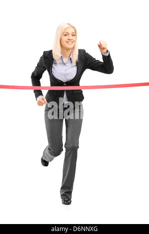 A woman reaching the finish line Stock Photo - Alamy