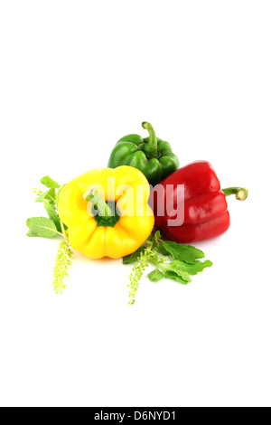 A Bell peppers Three colors on white Background Stock Photo - Alamy