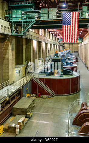 The interior of the power plant at the Hoover Dam on the border of ...