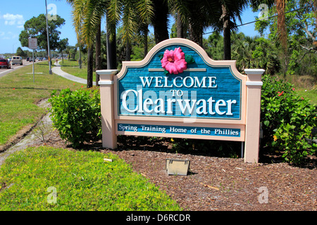 Welcome to Clearwater Sign, Clearwater Beach, Gulf Coast, Florida Stock ...