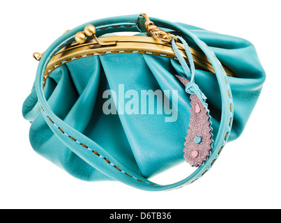 blue leather retro style clutch bag isolated on white background Stock ...