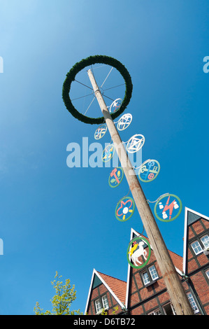 Traditional Bavarian maypole (Maibaum). Village Sachrang in the ...
