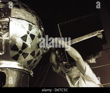 A photograph showing the payload fit checks for the Atlas Able missile ...