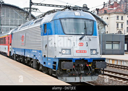 Skoda 109 E multi-system electric locomotive is seen in Prague Czech ...