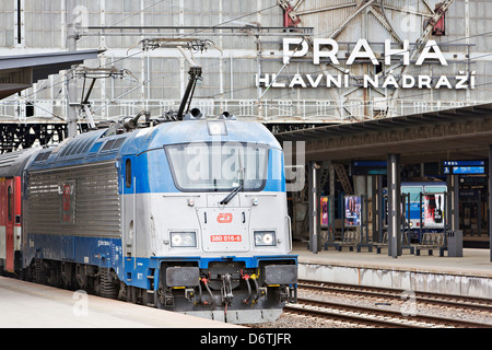 Skoda 109 E multi-system electric locomotive is seen in Prague Czech ...