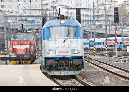 Skoda 109 E multi-system electric locomotive is seen in Prague Czech ...