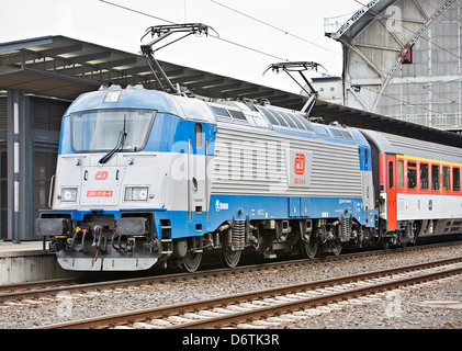 Skoda 109 E multi-system electric locomotive is seen in Prague Czech ...