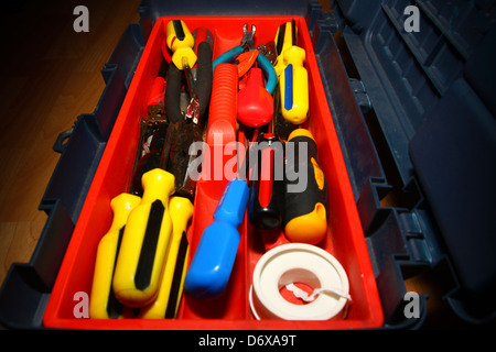 Domestic DIY tool box with common household tools Stock Photo - Alamy