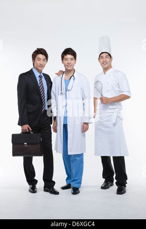 three men in different profession standing in a line Stock Photo - Alamy