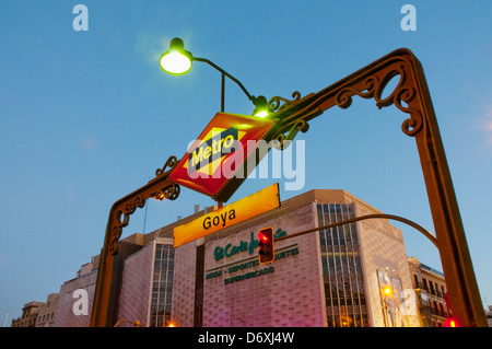 Metro Goya entrance, night view. Madrid. Spain Stock Photo - Alamy