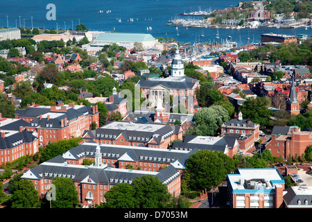 Aerial of the government district around the Maryland State House in ...