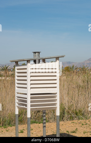 weather station with different measuring instruments, observing weather ...