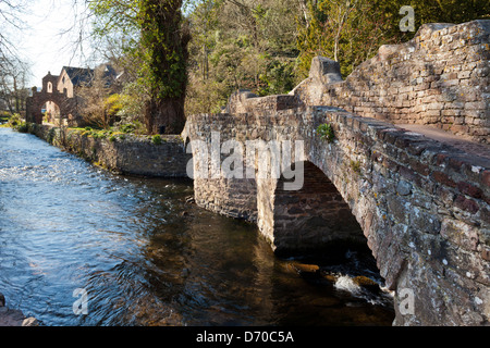 Lovers bridge over river Avill in Dunster village in Somerset It is ...